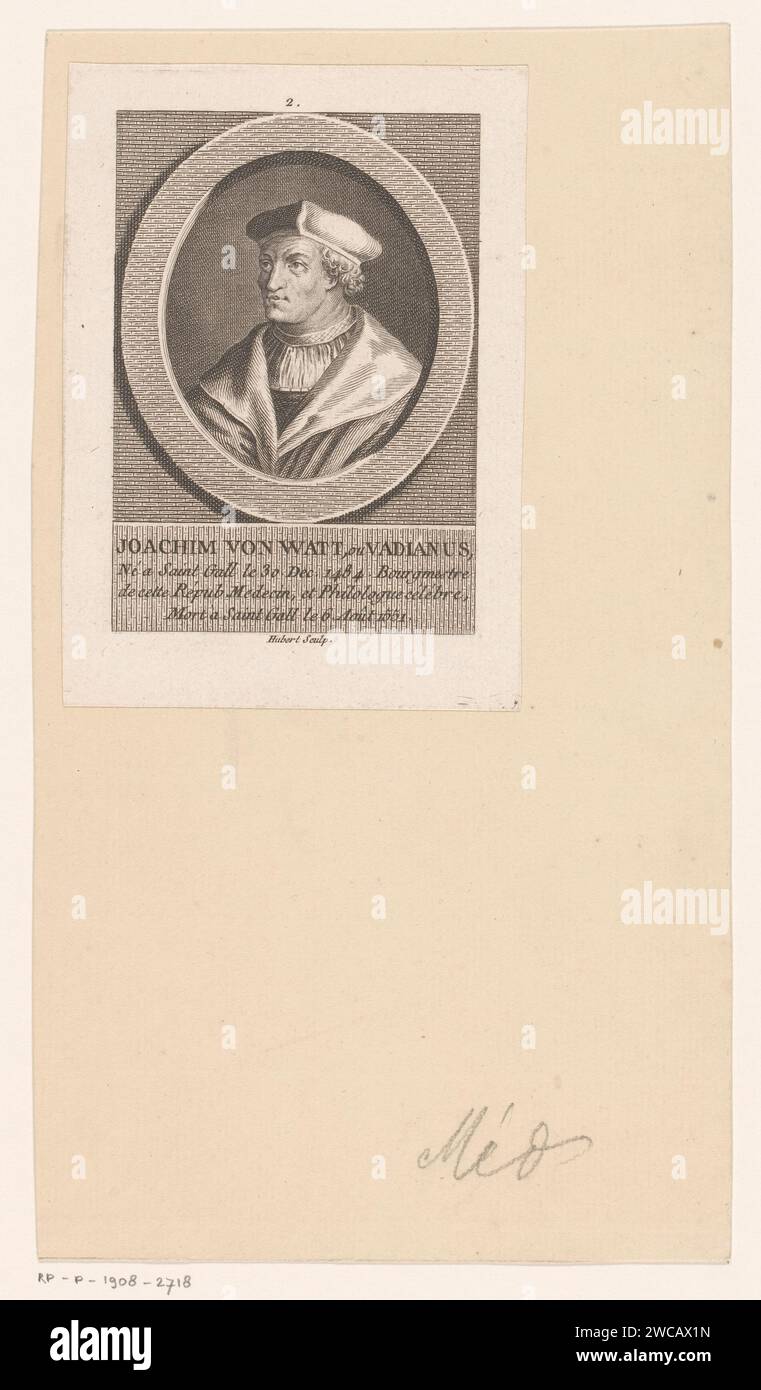 Portrait of Joachim de Watt, François Hubert, 1784 print Numbered in ...