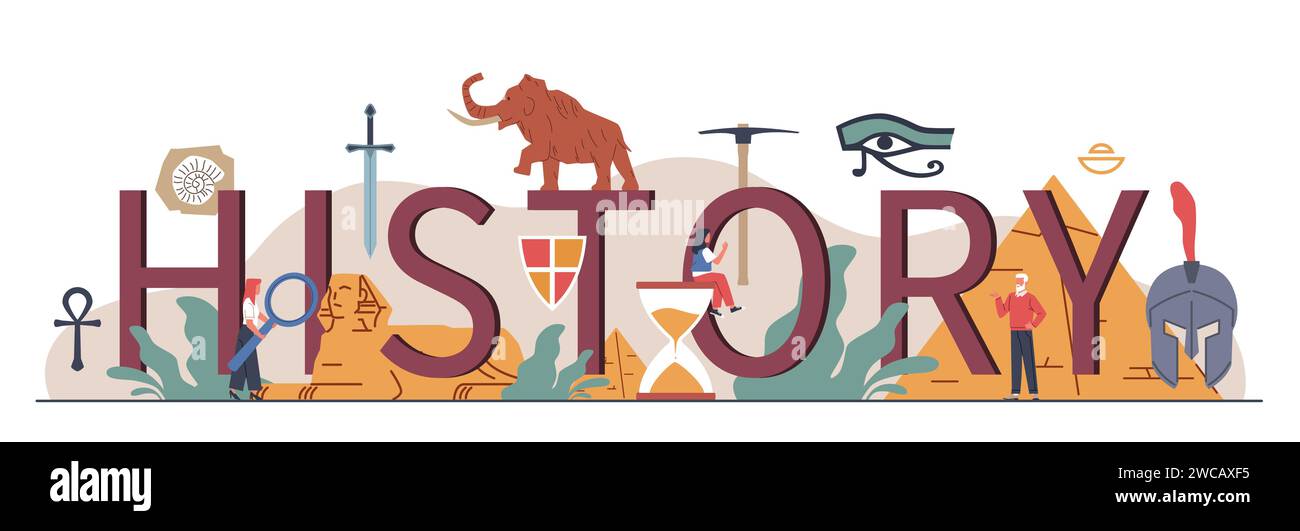 History header. Typographic composition, past and ancient civilization ...