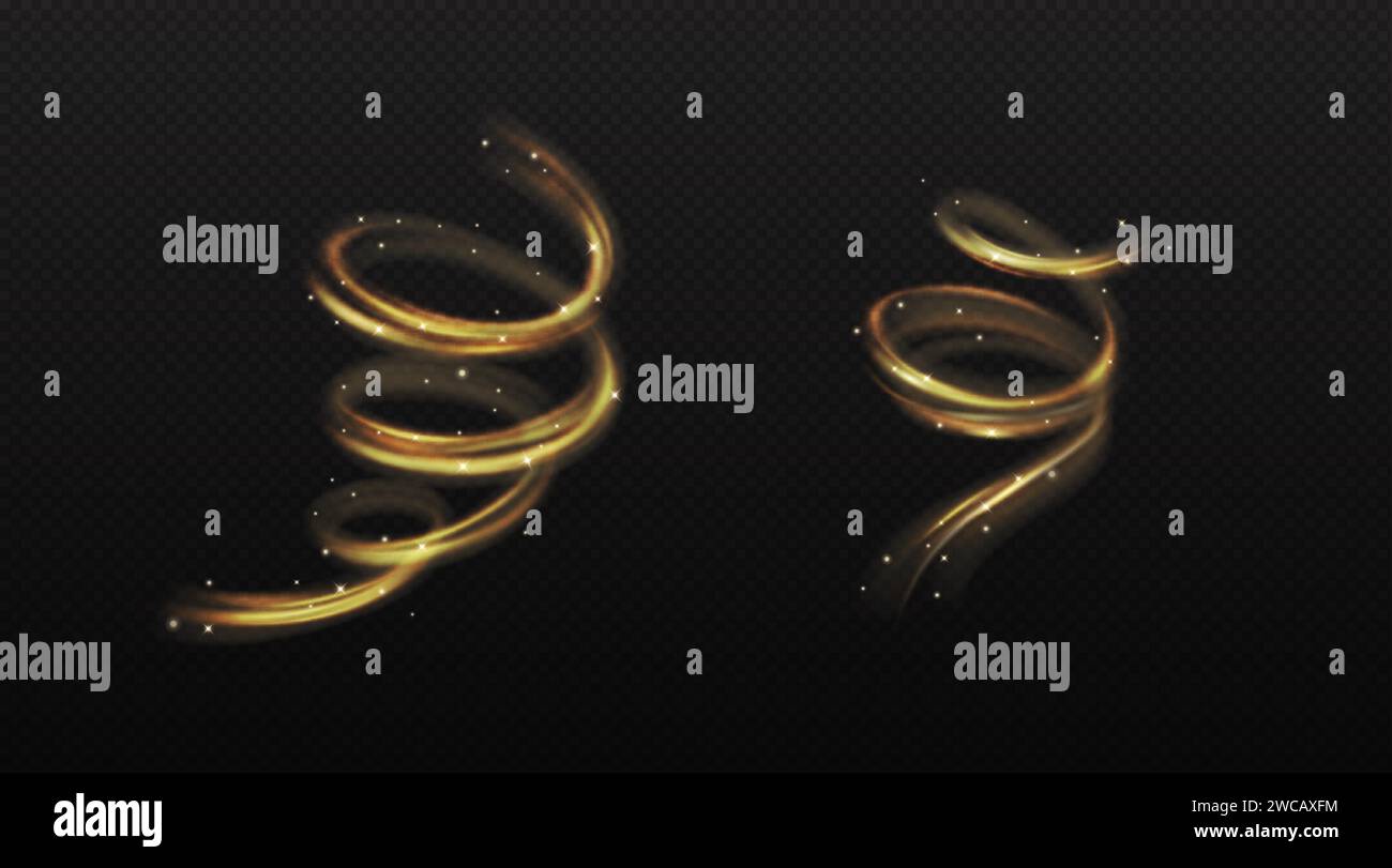 Magical swirls of golden powder and sparks realistic vector ...