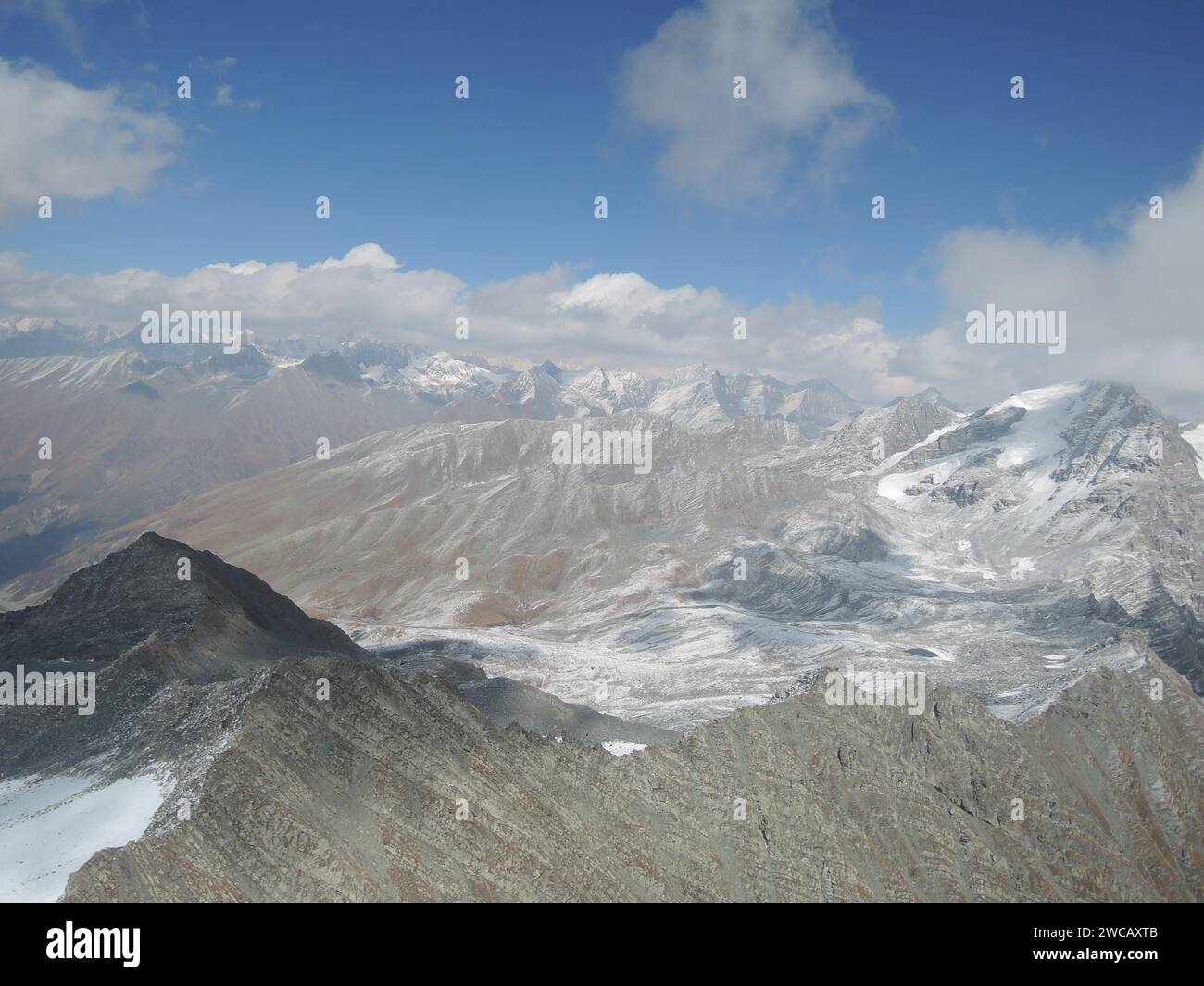 Aerial panorama landscape view of Himalayas mountains as seen from a ...