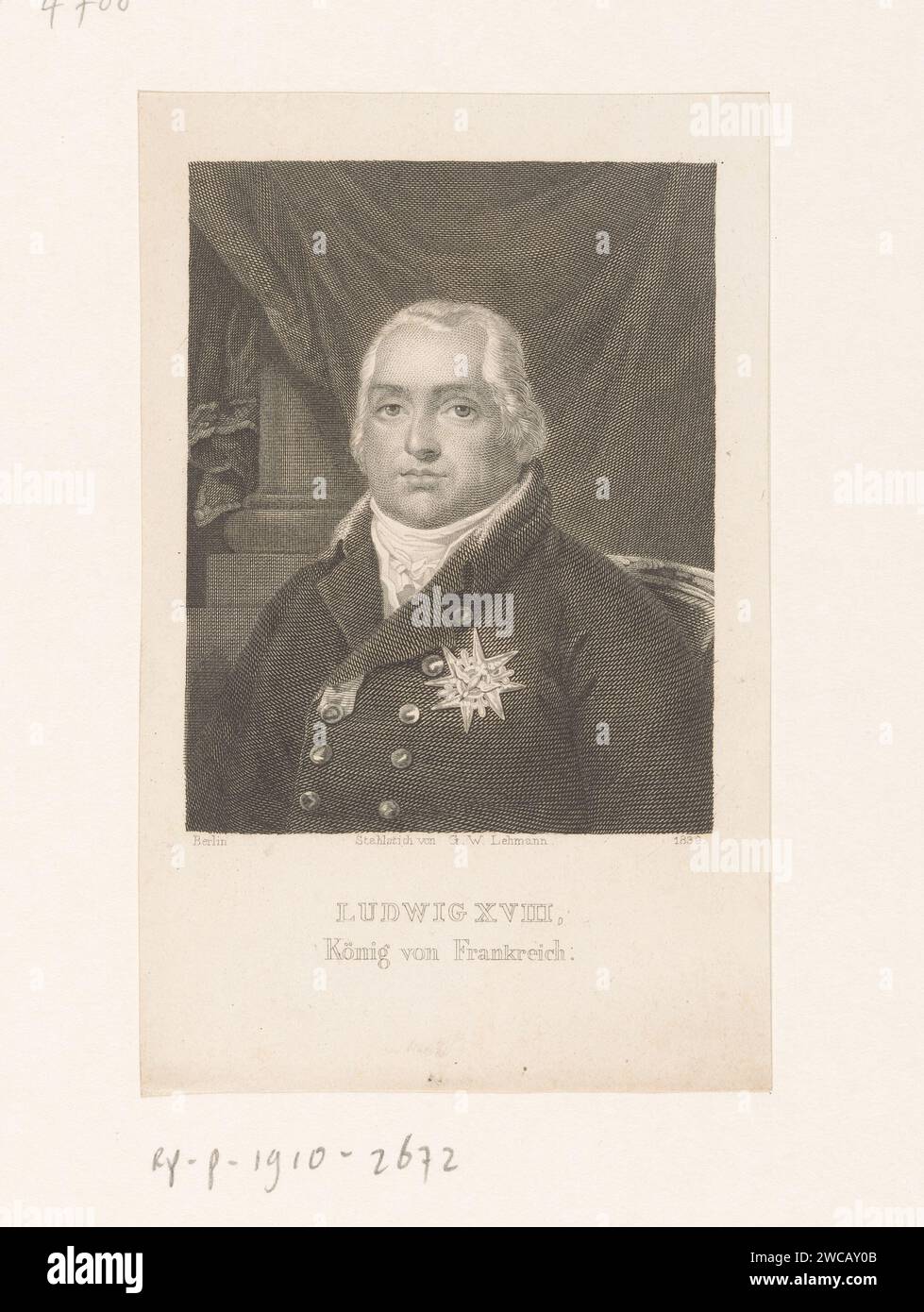 Portrot of Louis XVIII, King of France, G.W. Lehmann, 1839 print paper ...