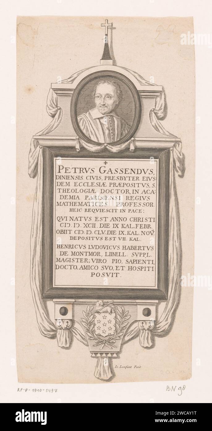 Epitaaf With Portrait of Pierre Gassendi, Jean Lenfant, 1625 - 1674 ...