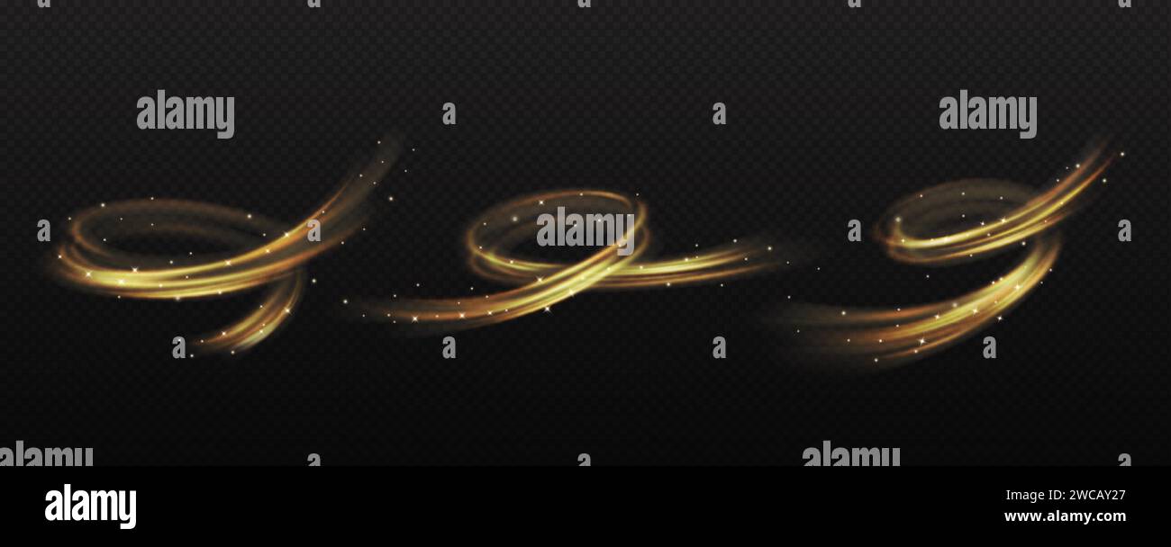 Magical swirls of golden powder and sparks realistic vector ...