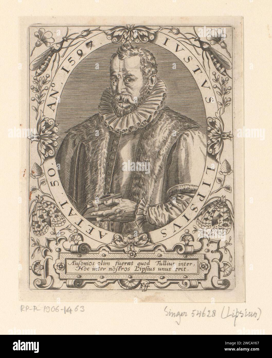Portret van Justus Lipsius, Johann Theodor de Bry, after Jean Jacques ...