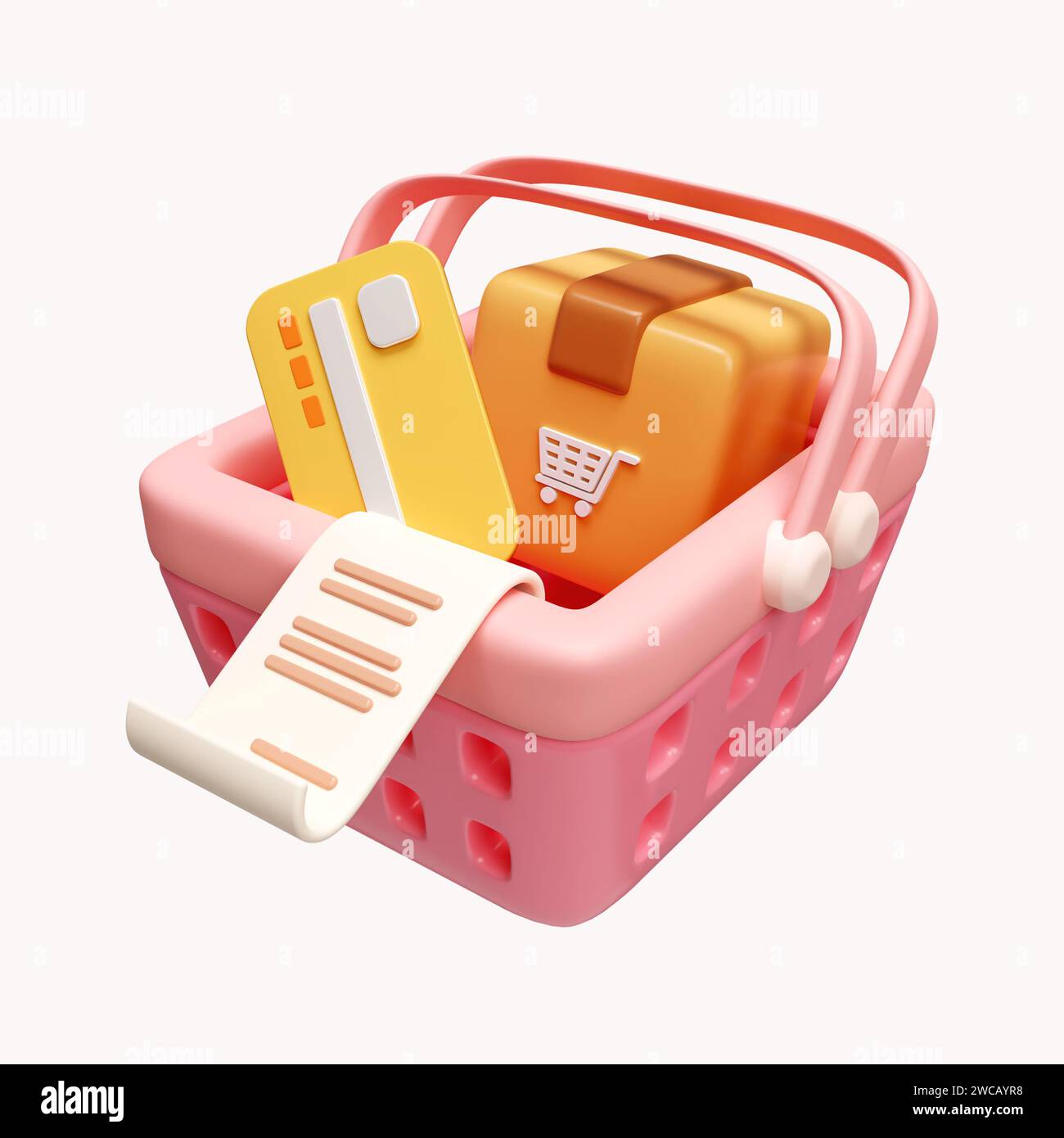 3d Parcel box and credit card in shopping basket. delivery and online ...