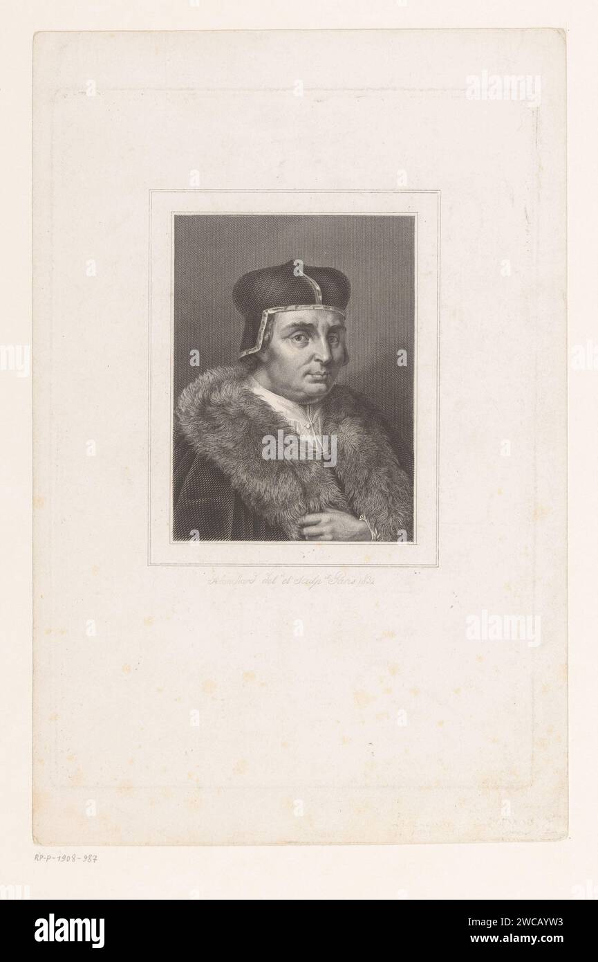 Portrait of a man with fur collar, Auguste Thomas Marie Blanchard, 1832 ...