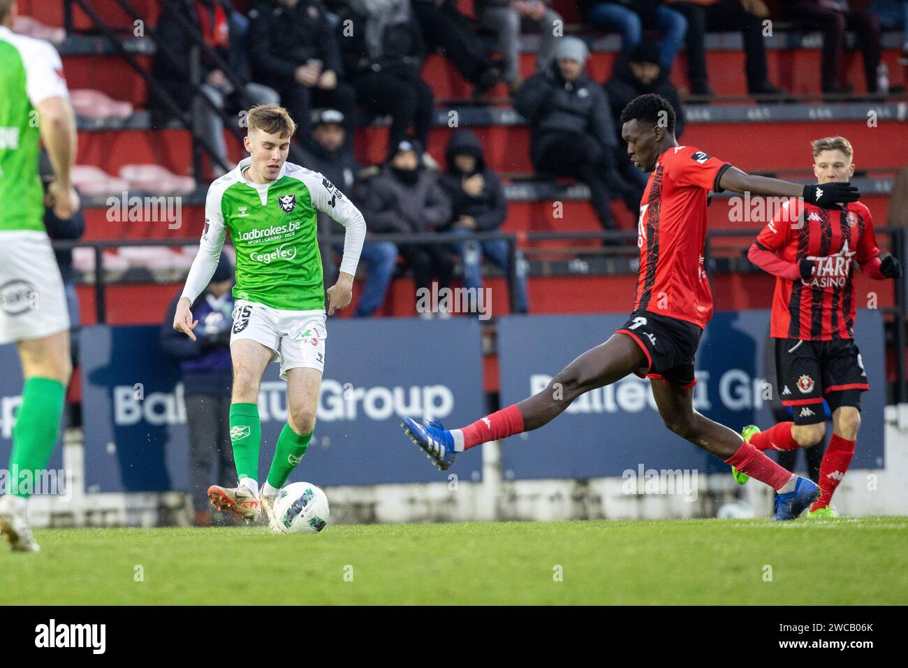 Matthew Healy (15) of Francs Borains battles for the ball with FALL ...