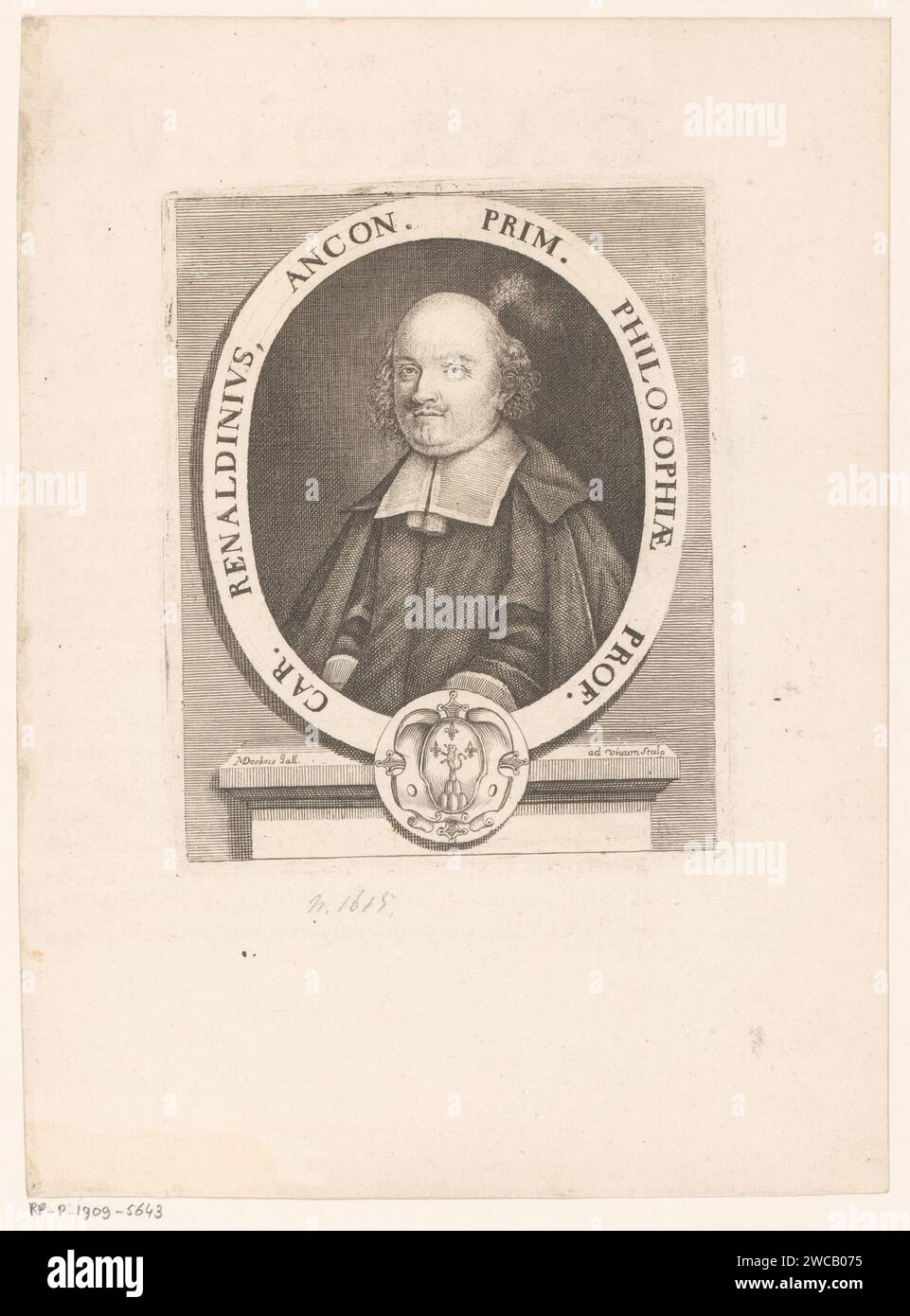 Portret van Carlo Renaldini, Martial Desbois, 1682 print Padua paper ...