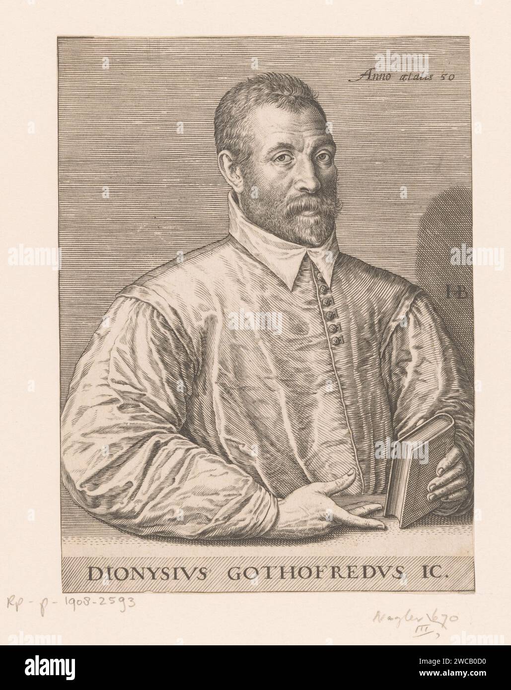 Portret van Denis Godefroy, HB monogrammist (engraver), 1599 print ...