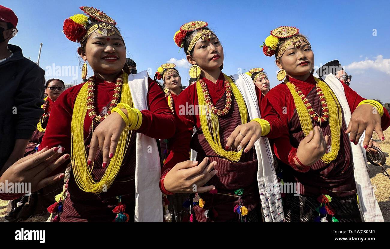 Kathmandu, Bagmati, Nepal. 15th Jan, 2024. Women from Magar community ...
