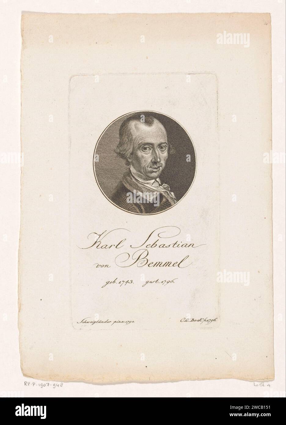 Portrait van Carl Sebastian von Bemmel, Christoph Wilhelm Bock, After ...