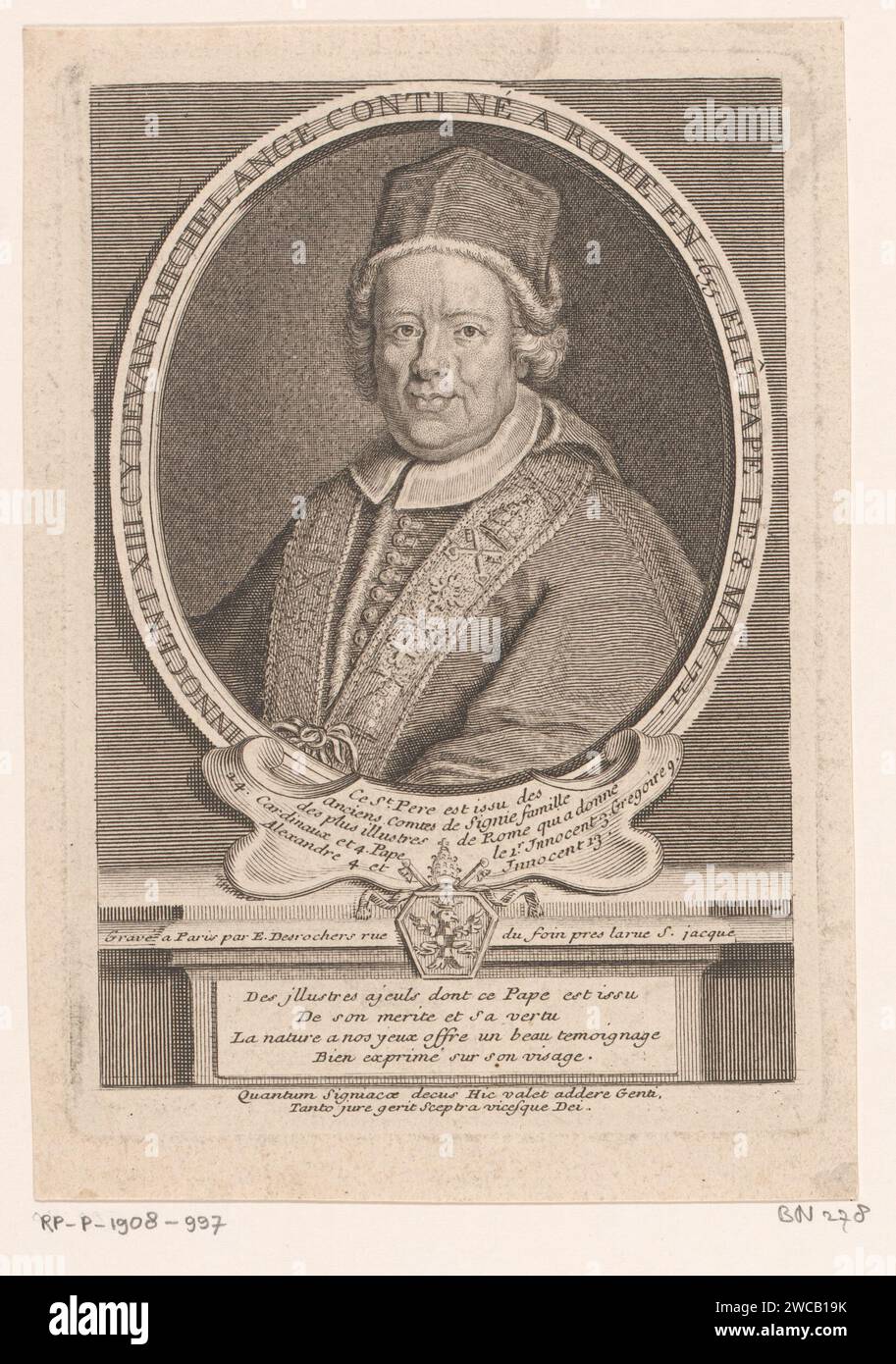 Portret Van Innocent 13, Etienne Desrochers, c. 1726 print Paris paper ...