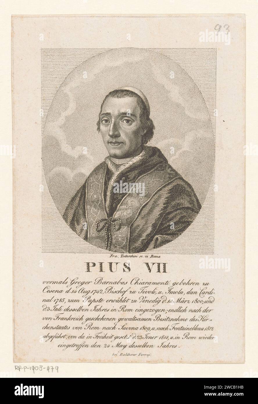 Portret Van Paus Pius VII, Tomaso Todeschini, 1800 - 1899 print Under ...