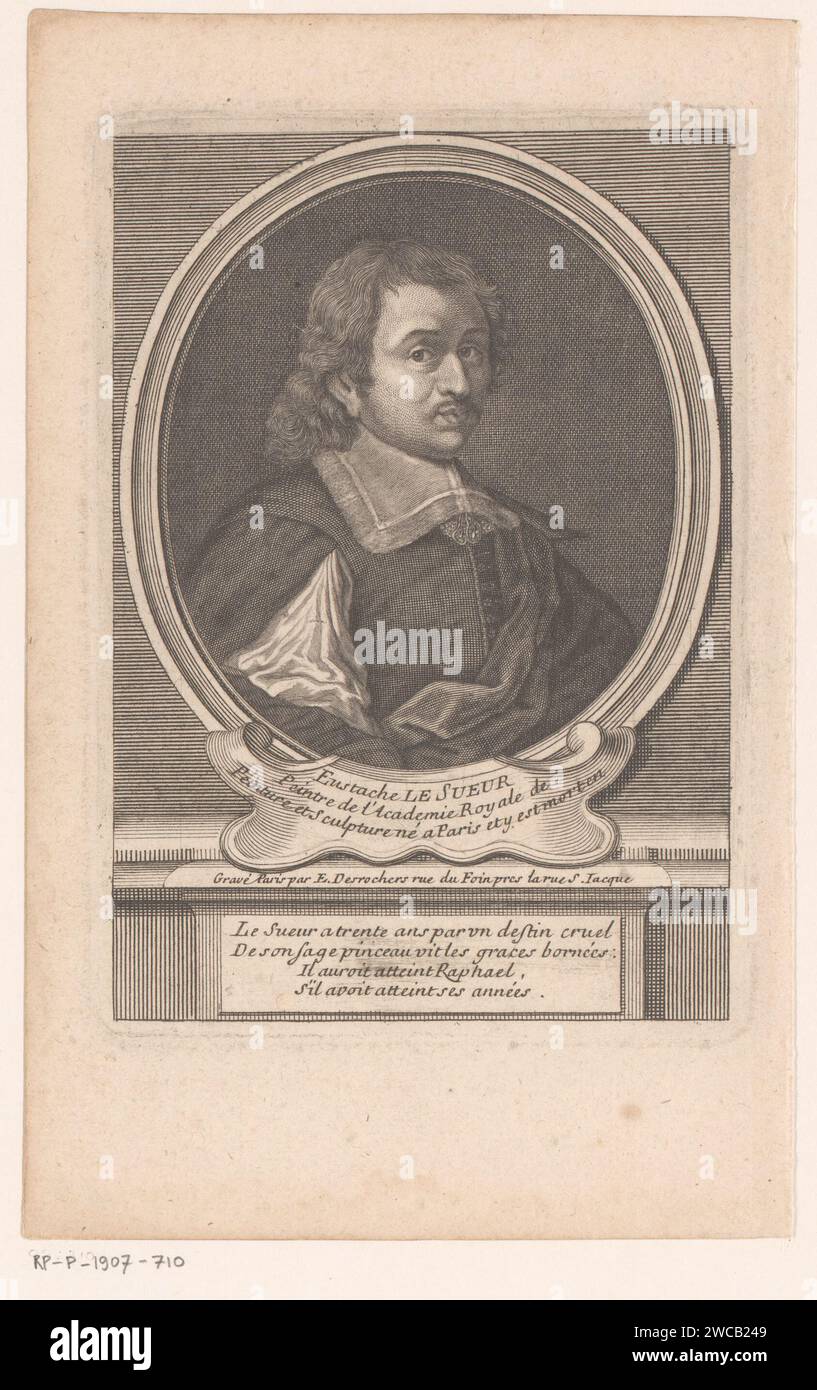 Portret van Eustache Lesueur, Etienne Desrochers, c. 1726 print Paris ...