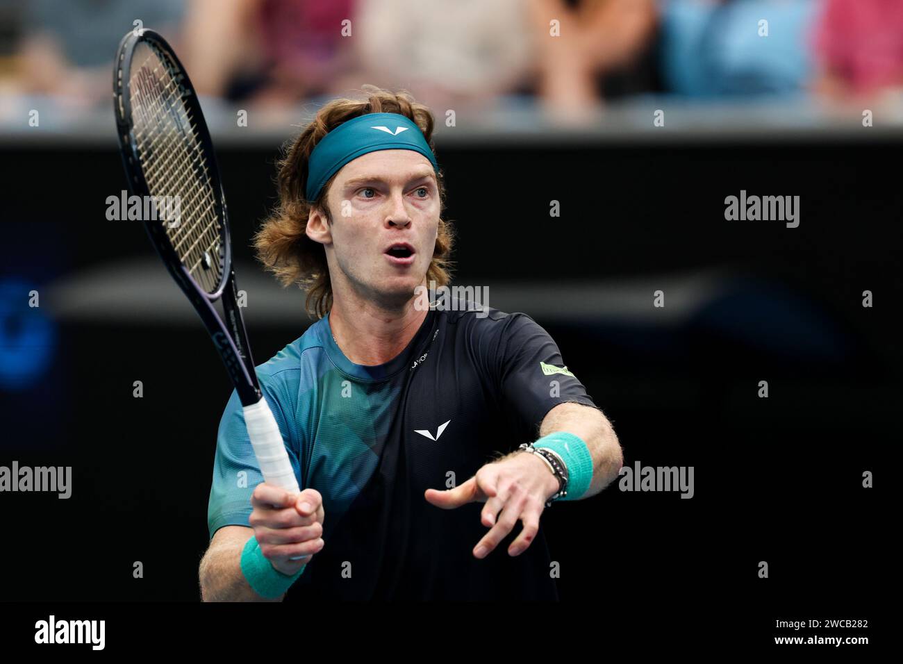 Melbourne, Victoria, Australia. 14th Jan, 2024. MELBOURNE, AUSTRALIA - JANUARY 14: Andrey Rublev ...