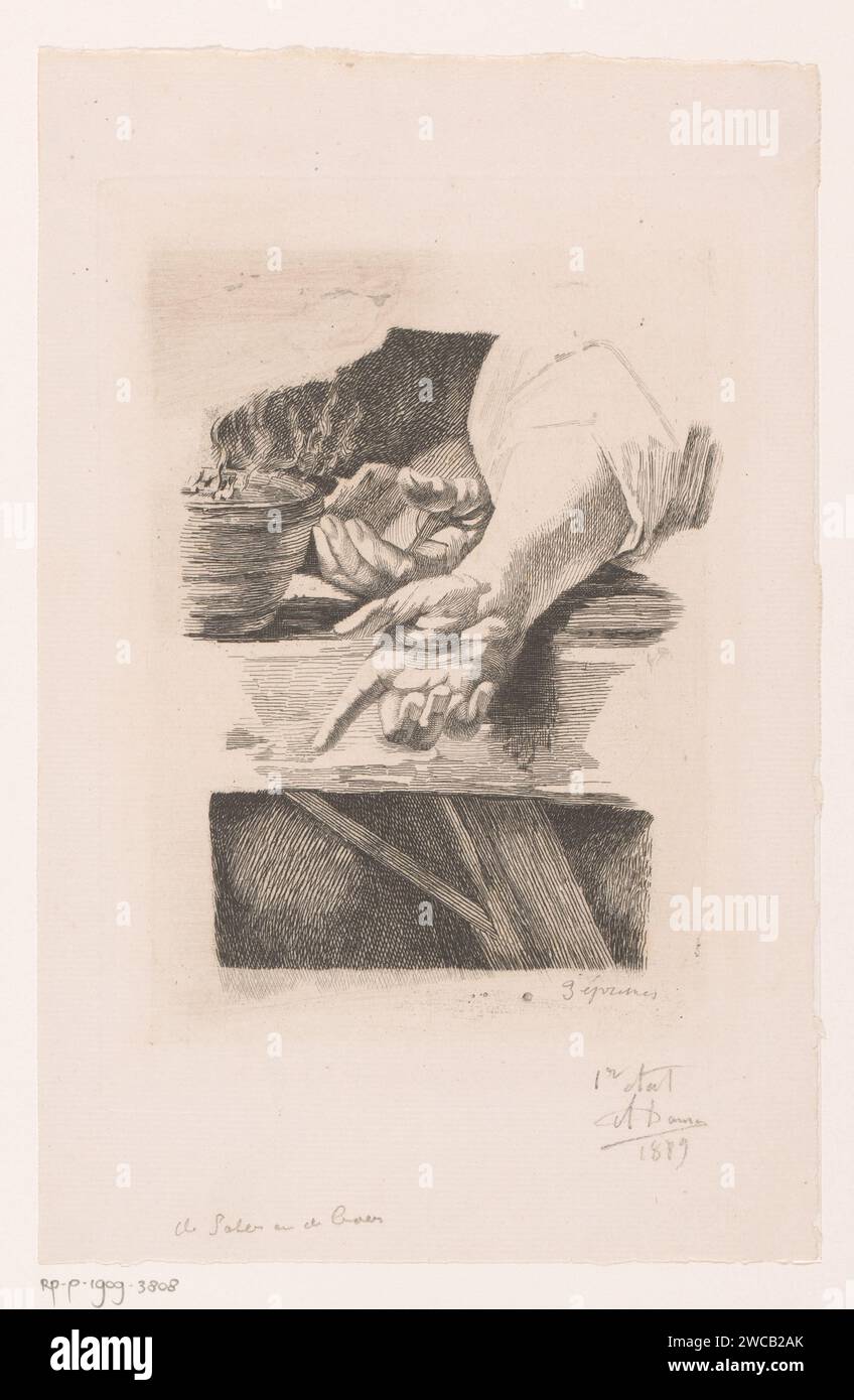 Study of two hands on a table, Auguste Danse, After Jacques Jordaens ...