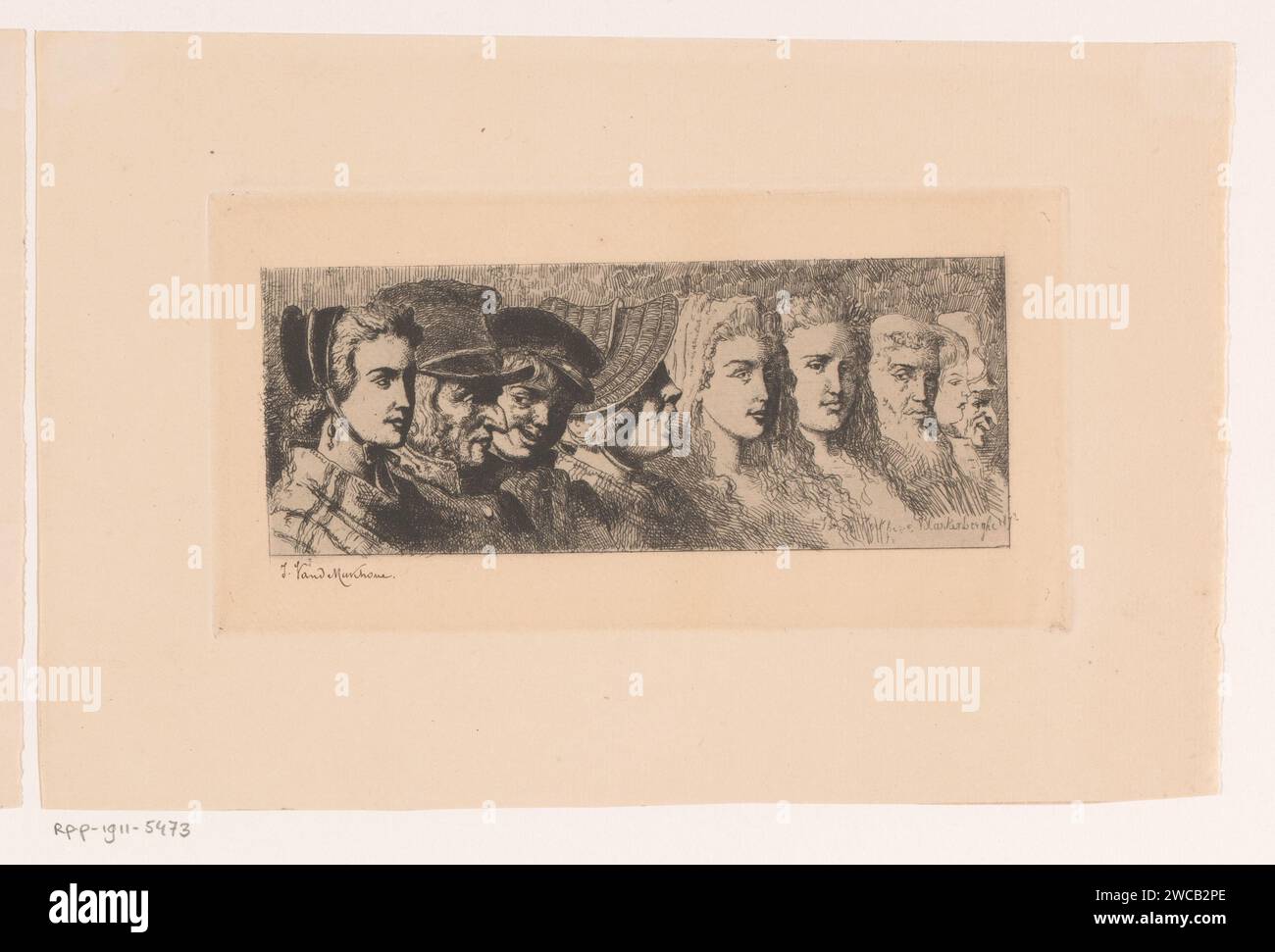 Nine figure types in a row, Jan van de Kerkhove, 1872 print ...