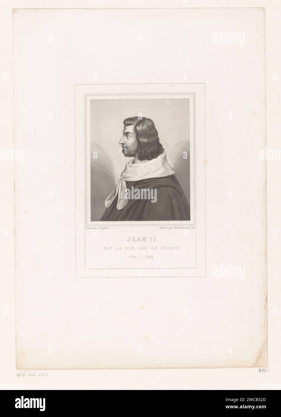 Portrait of Jan II of France, Auguste Thomas Marie Blanchard, After Jules Claude Ziegler, 1829 ...