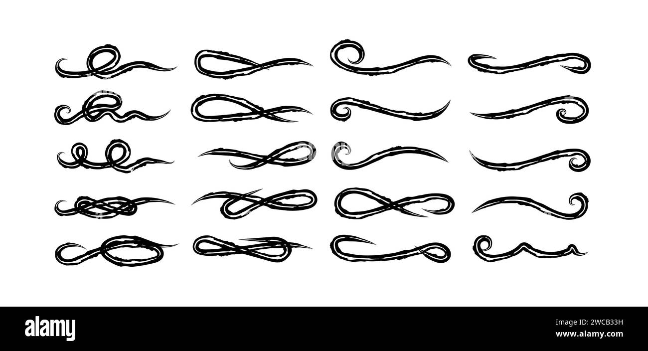 Set of crayon emphasis. strike through black charcoal lines. doodle ...