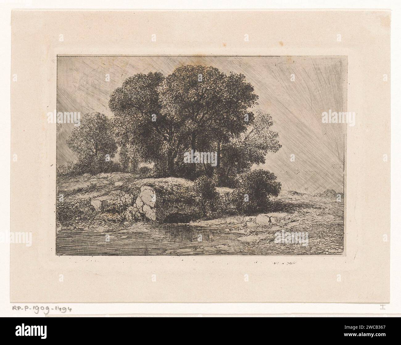 Trees at a pool, Jean Alexis Achard, 1817 - 1884 print France paper ...