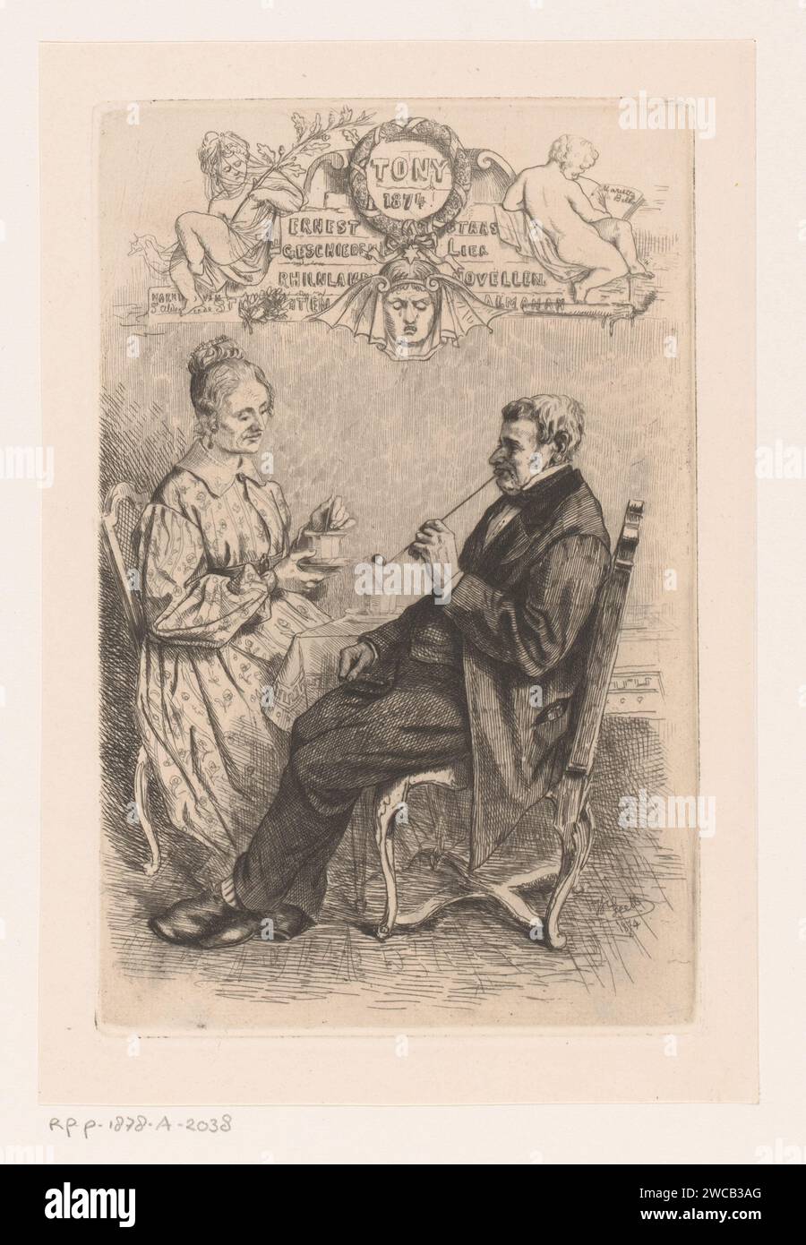 Piping man and tea drinking woman are sitting at the table, Willem ...