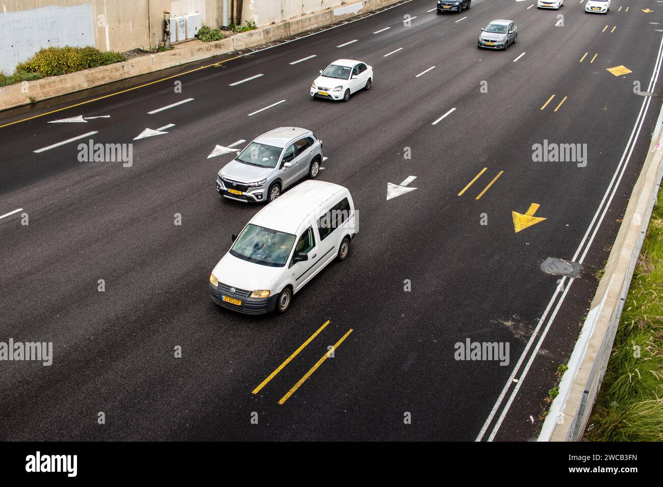 Tel Aviv, Israel – January 14, 2024 Heavy car traffic on the highway ...