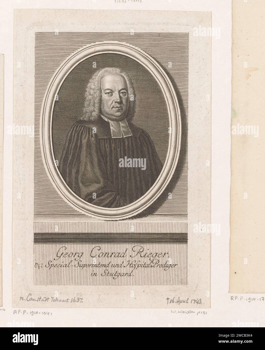 Portrait of Georg Conrad Rieger, Johann Martin Berbigeroth, 1748 print ...