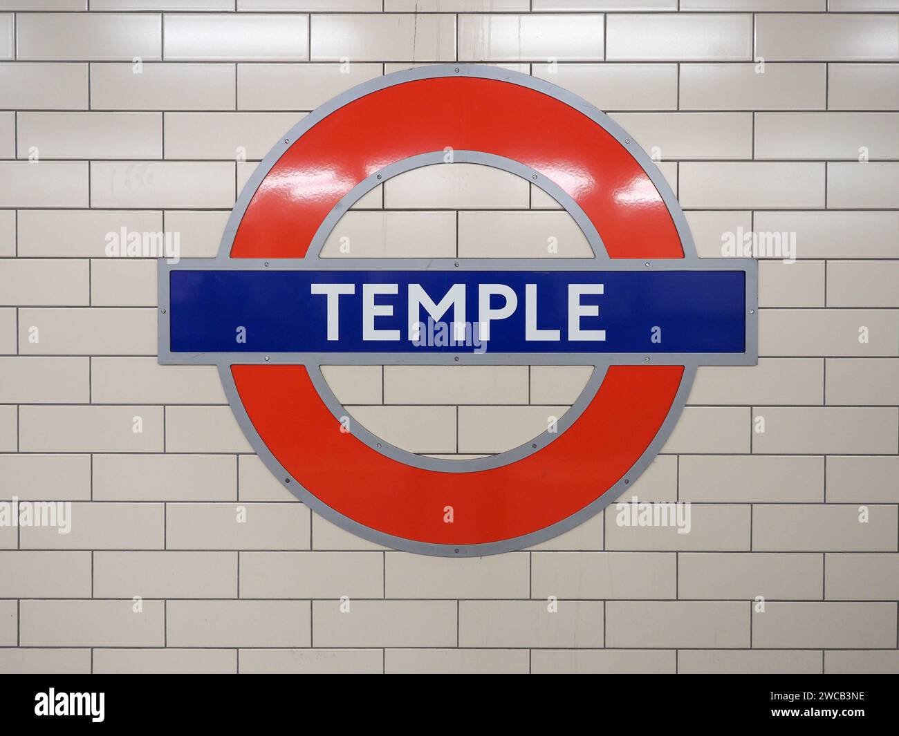 LONDON, UK - JUNE 07, 2023: Temple Tube Station Roundel Sign Stock ...