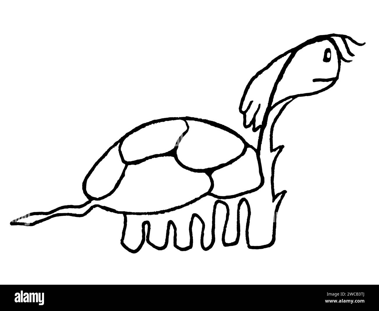 Side view prehistoric turtle sketchy style black and white isolated ...