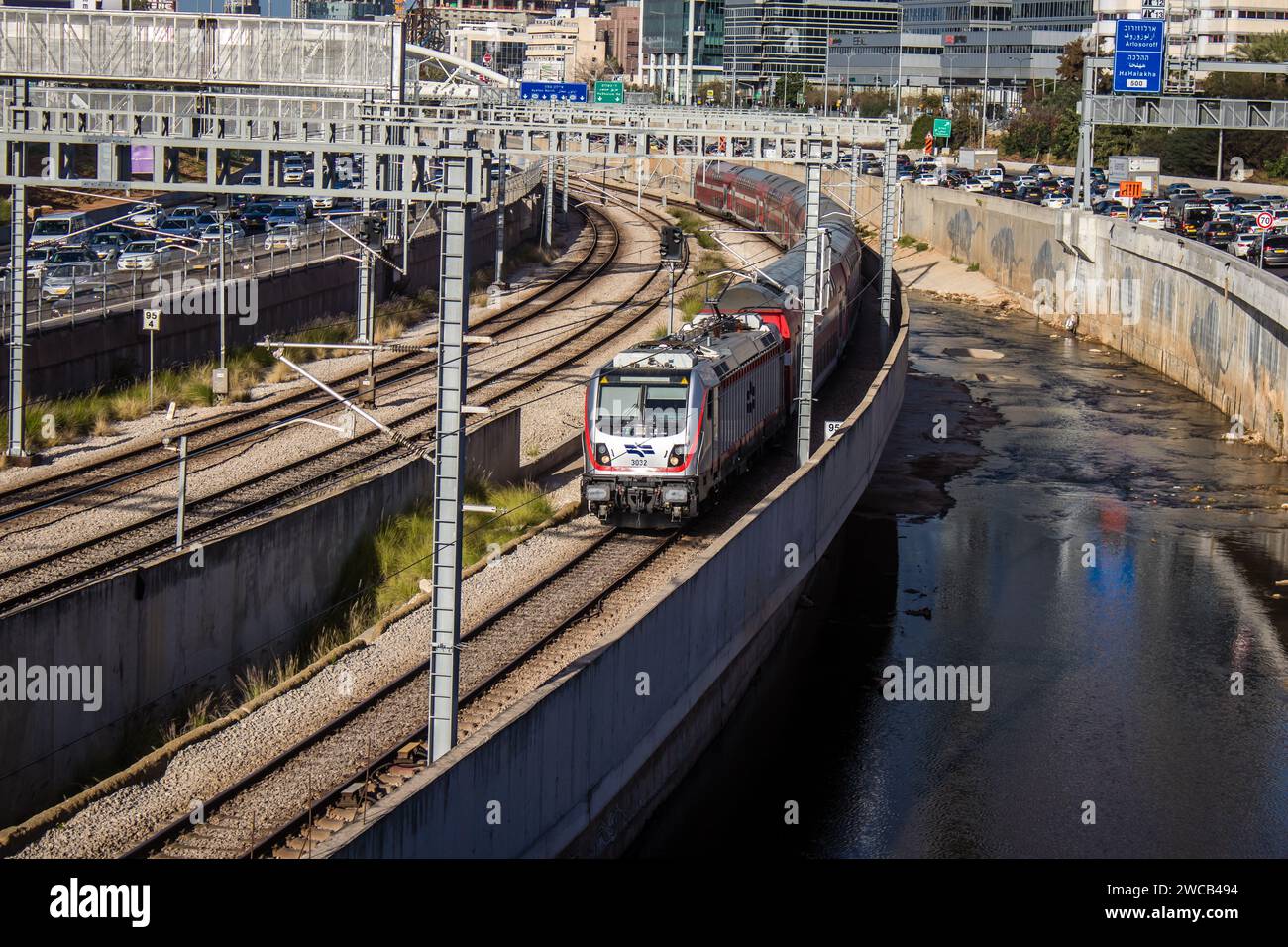 Tel Aviv, Israel - January 15, 2024 Train connecting Tel Aviv to ...