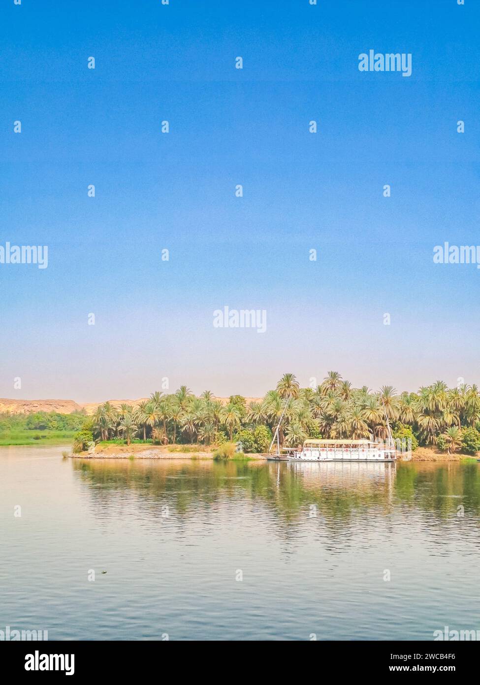 Panoramic view of fertile banks of Nile and everyday life during river ...