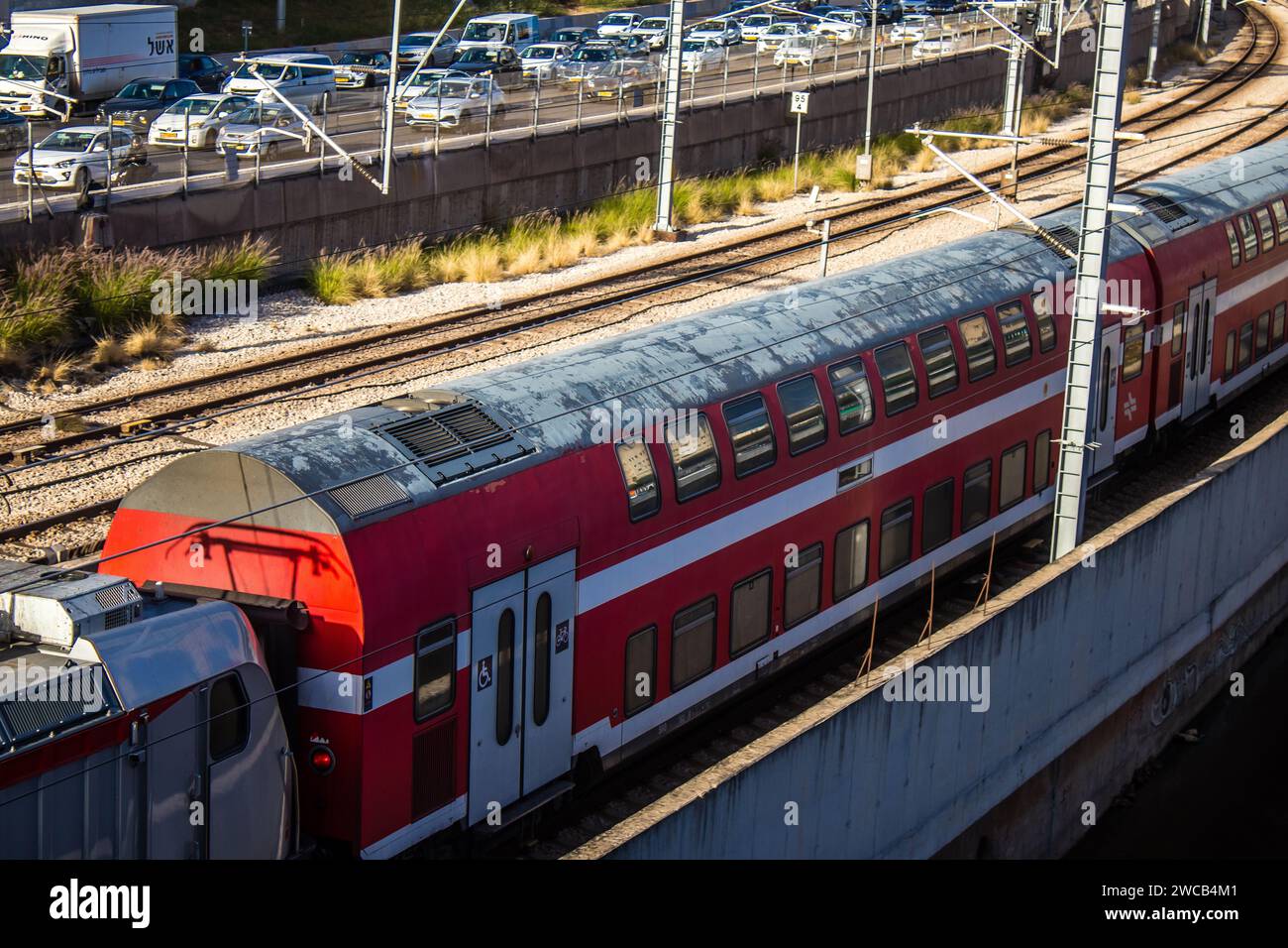 Tel Aviv, Israel - January 15, 2024 Train connecting Tel Aviv to ...