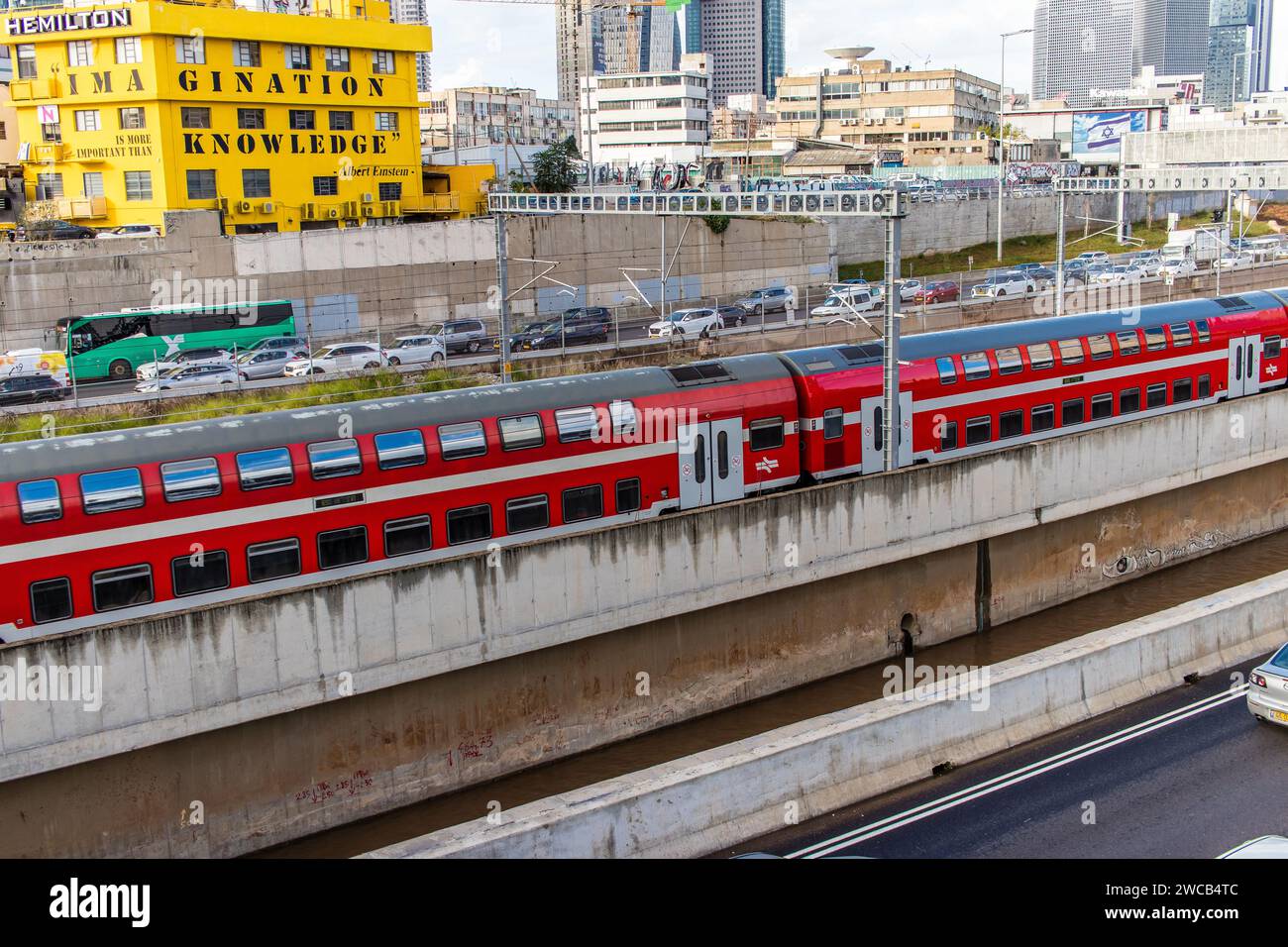 Tel Aviv, Israel - January 15, 2024 Train connecting Tel Aviv to ...