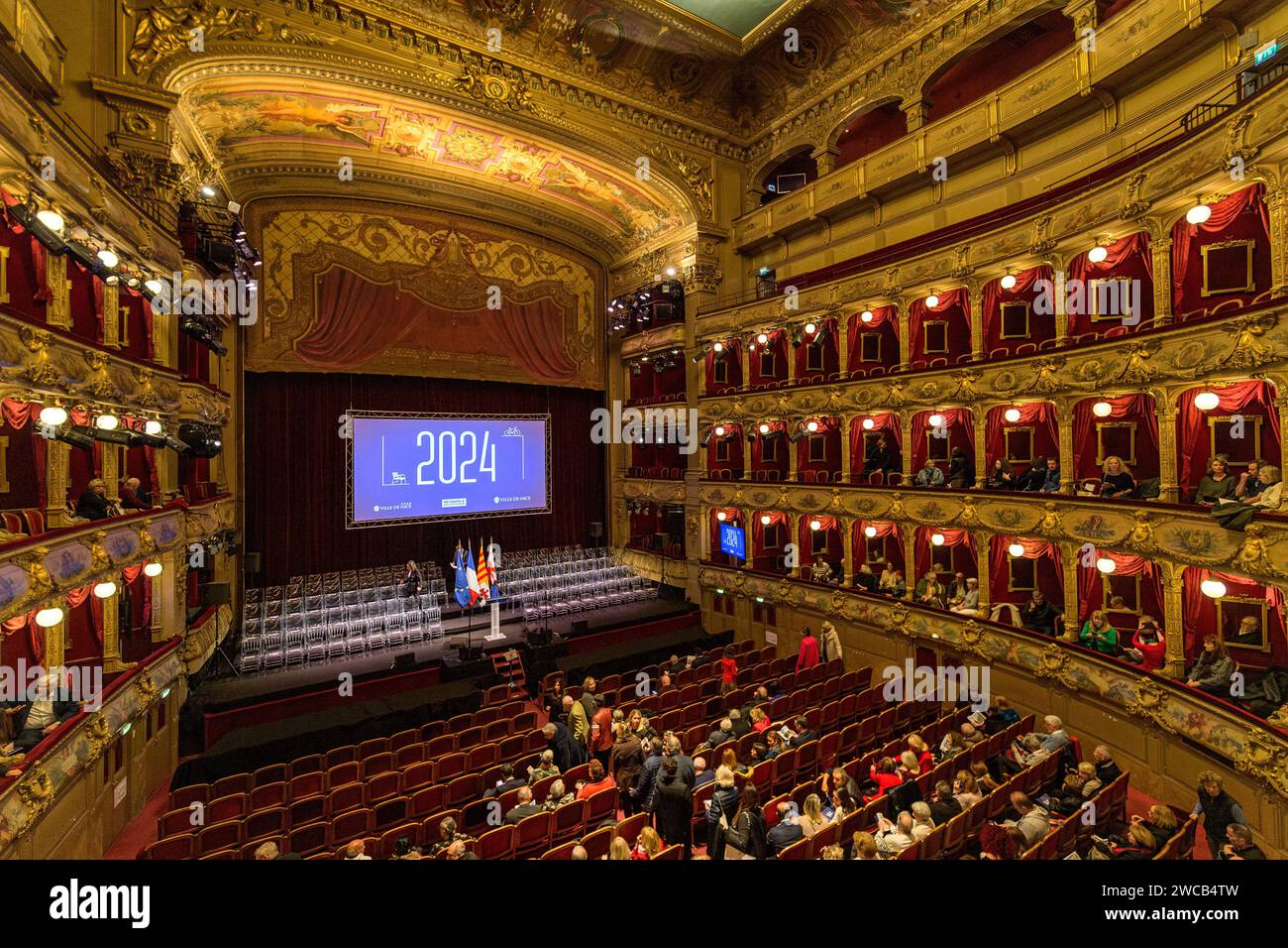 Nice, France. 14th Jan, 2024. General view of the balconies of the ...