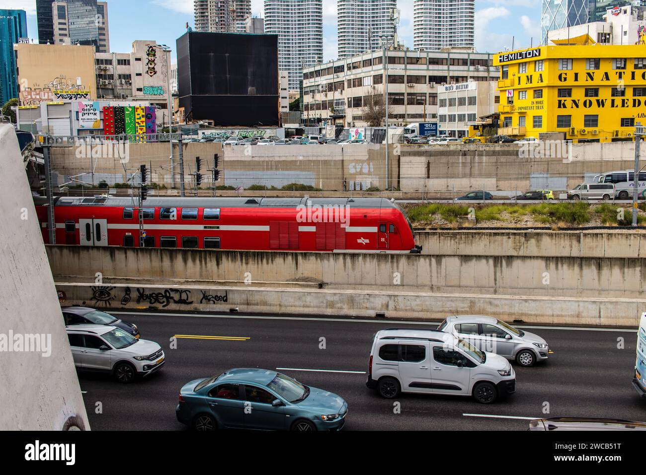 Tel Aviv, Israel - January 15, 2024 Train connecting Tel Aviv to ...