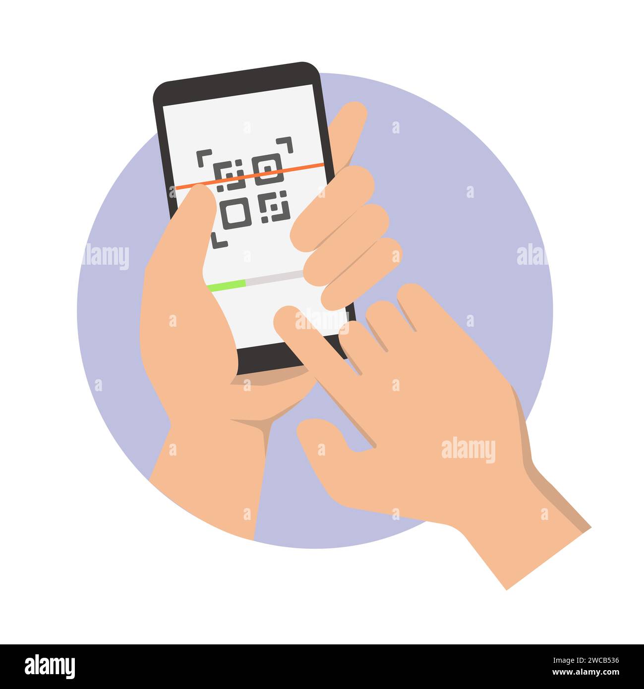 Cashless payment for online shopping. hand with smartphone scans QR code. Vector illustration ...
