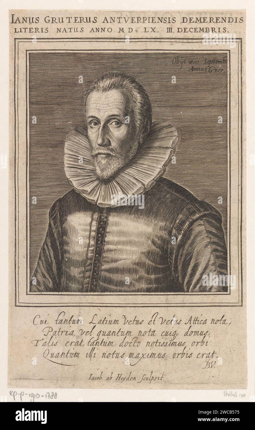 Portrait of Janus Gruterus, Jacob van der Heyden, 1628 print With ...