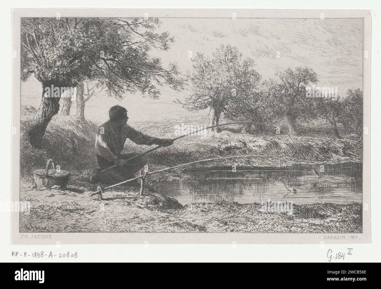 Visser with two rods, Charles Emile Jacque, 1864 print Paris paper ...