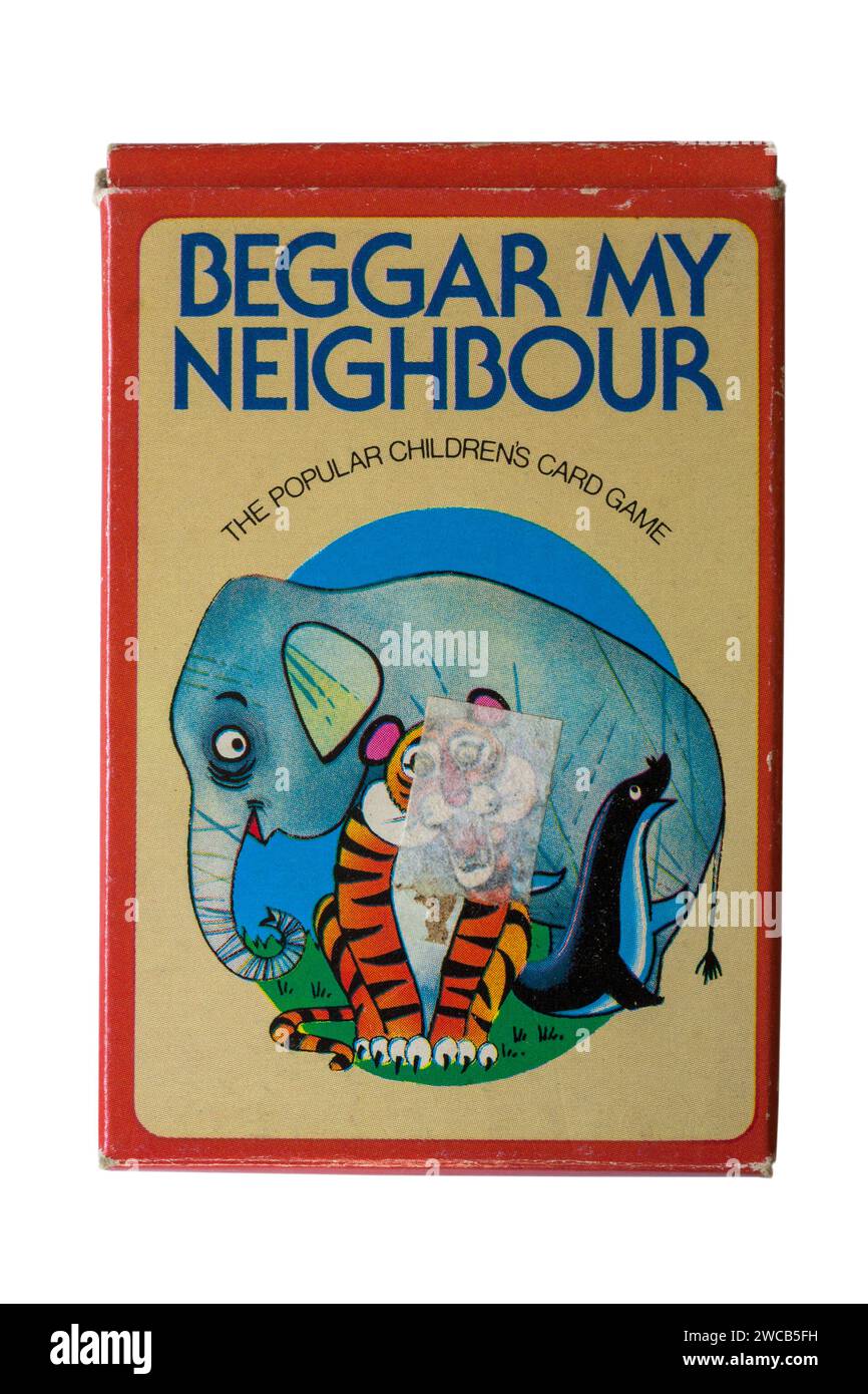 old retro well used box of Beggar my Neighbour playing cards isolated ...