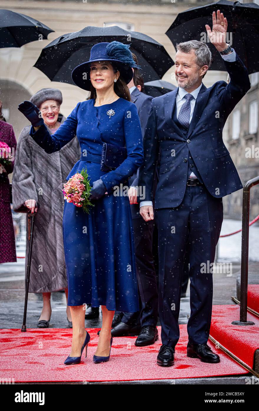 Copenhagen, Denmark. 15th Jan, 2024. King Frederik X, Queen Mary, Crown ...