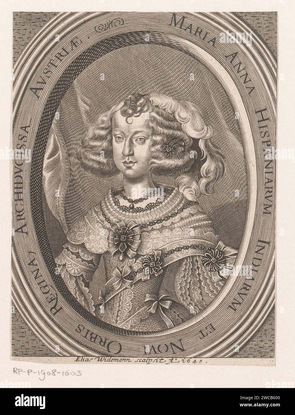 Portrait of Maria Anna, Queen of Spain, Elias Widemann, 1648 print ...