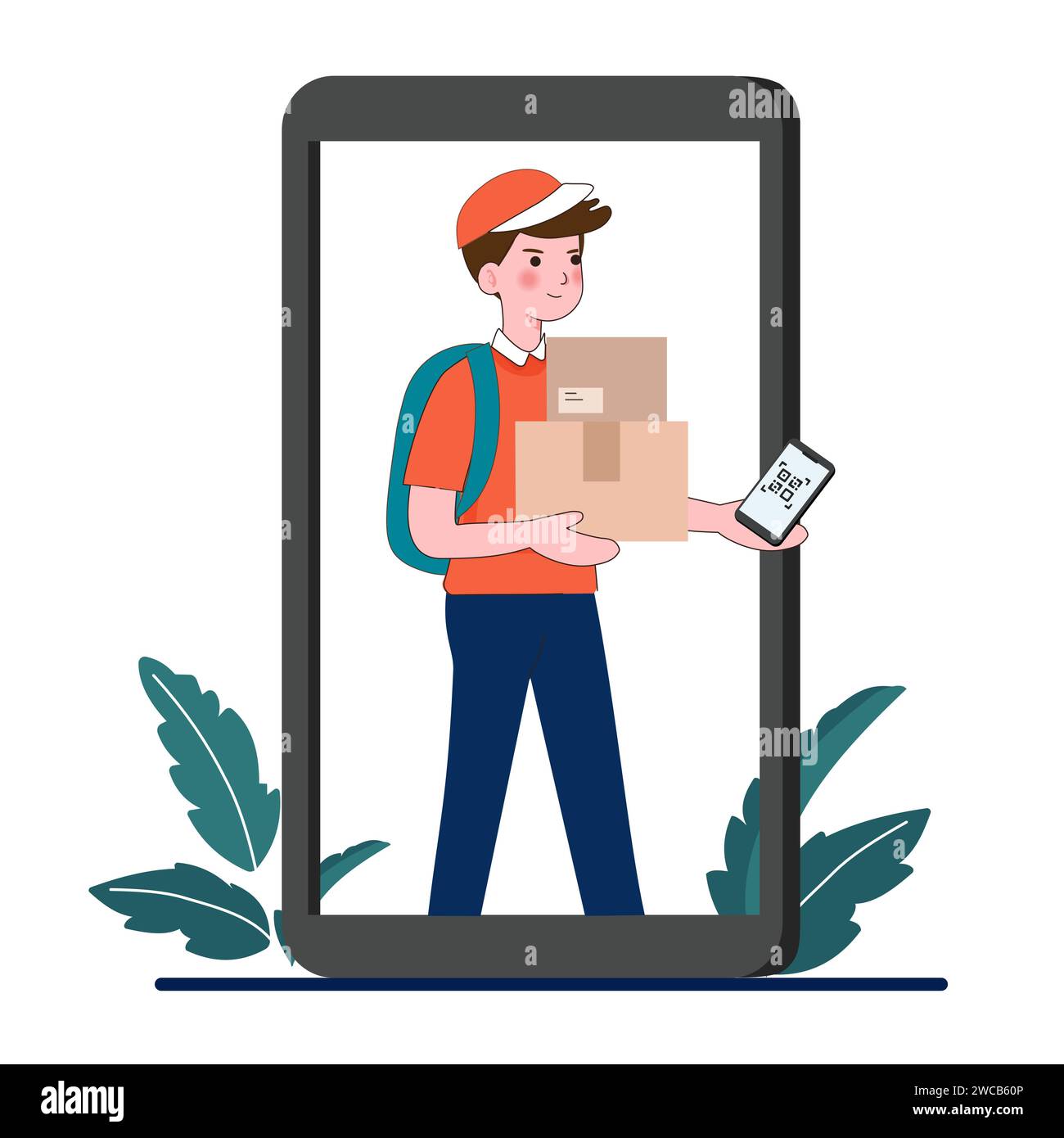 Contactless cashless payment with qr code on mobile phone for delivery ...