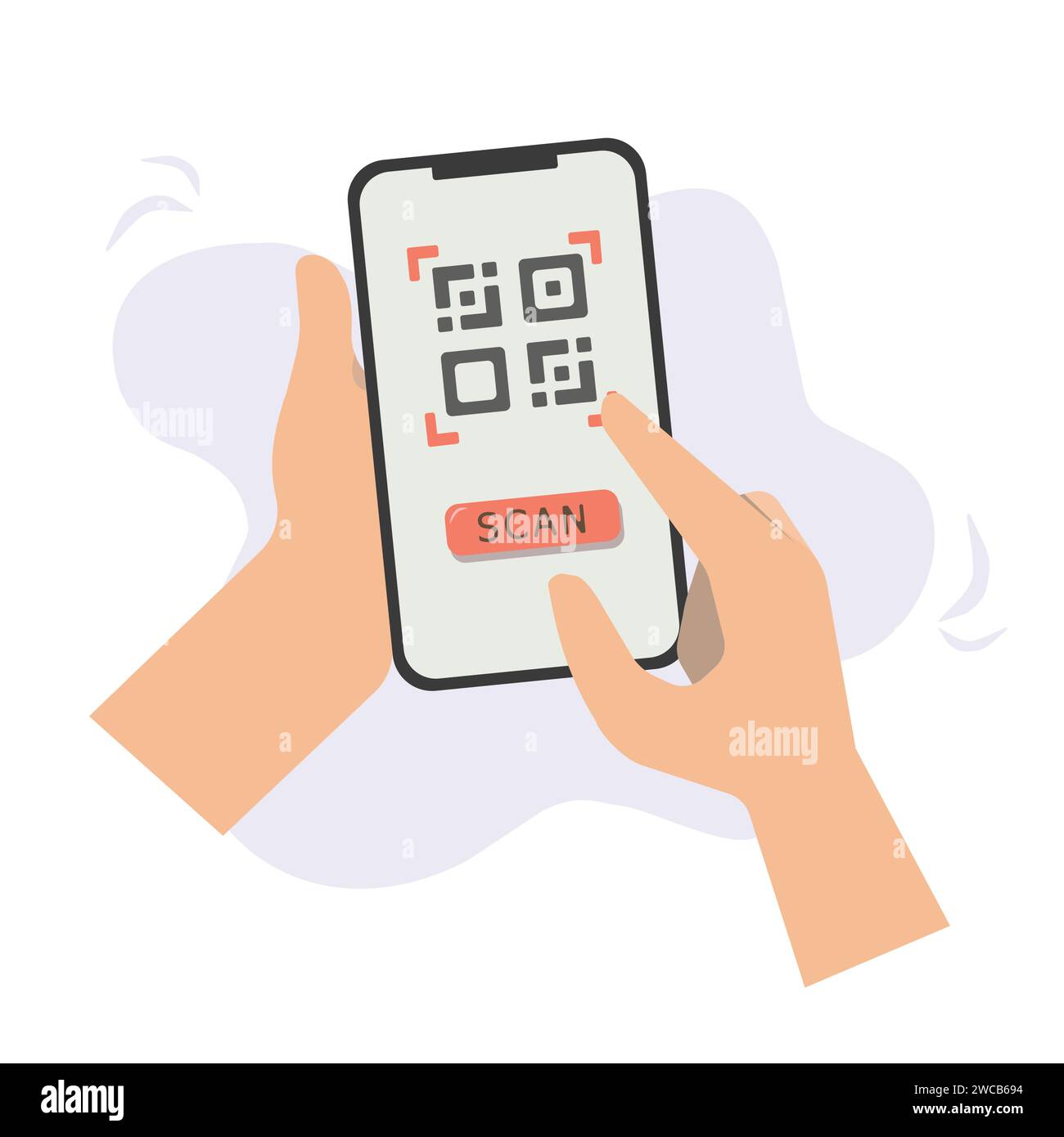 Scan QR code to Mobile Phone. hands holding mobile phone scanning qr code icon. cashless ...