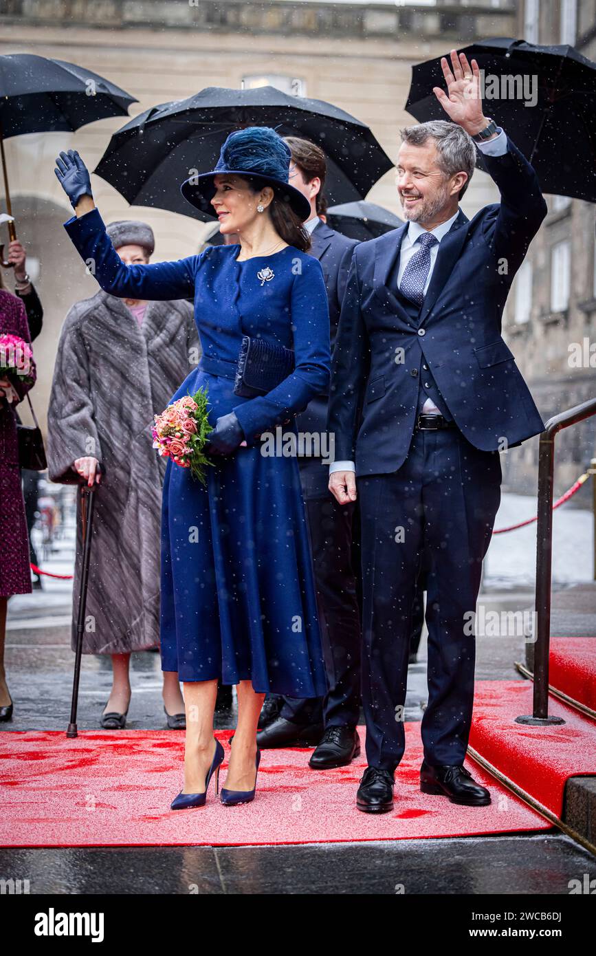 Copenhagen, Denmark. 15th Jan, 2024. King Frederik X, Queen Mary, Crown ...