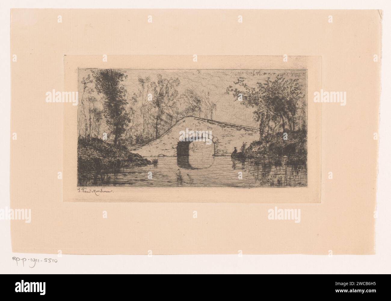 Large stone bridge over a river, Jan van de Kerkhove, after Frédéric ...