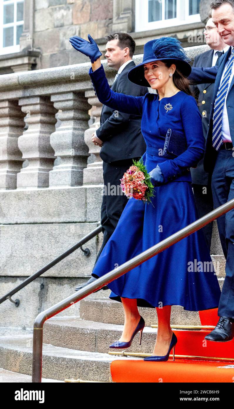 Queen Mary of Denmark leaves at the Parliament in Copenhagen, on ...