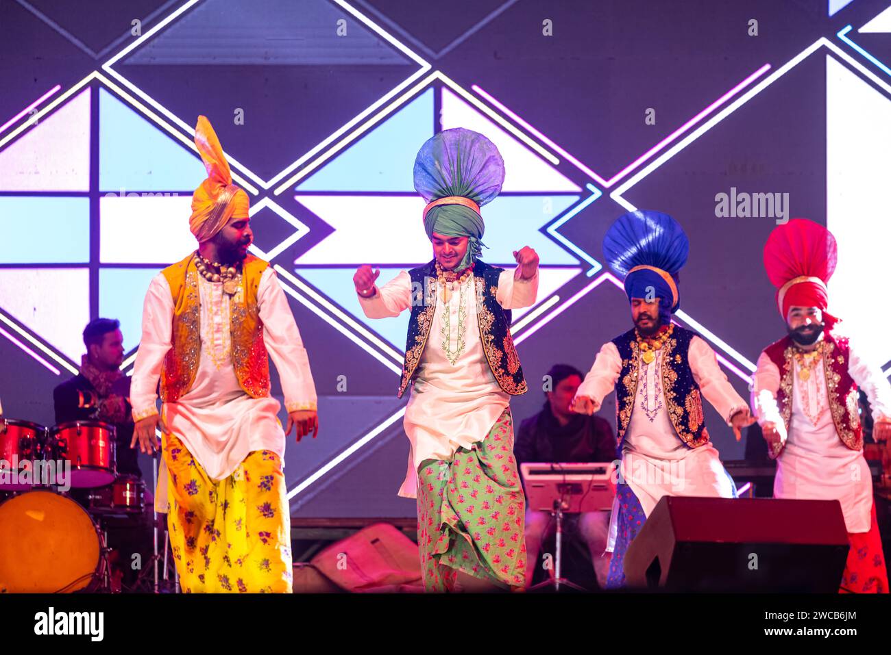 Group of punjabi artists from punjab performing bhangra dance in ...