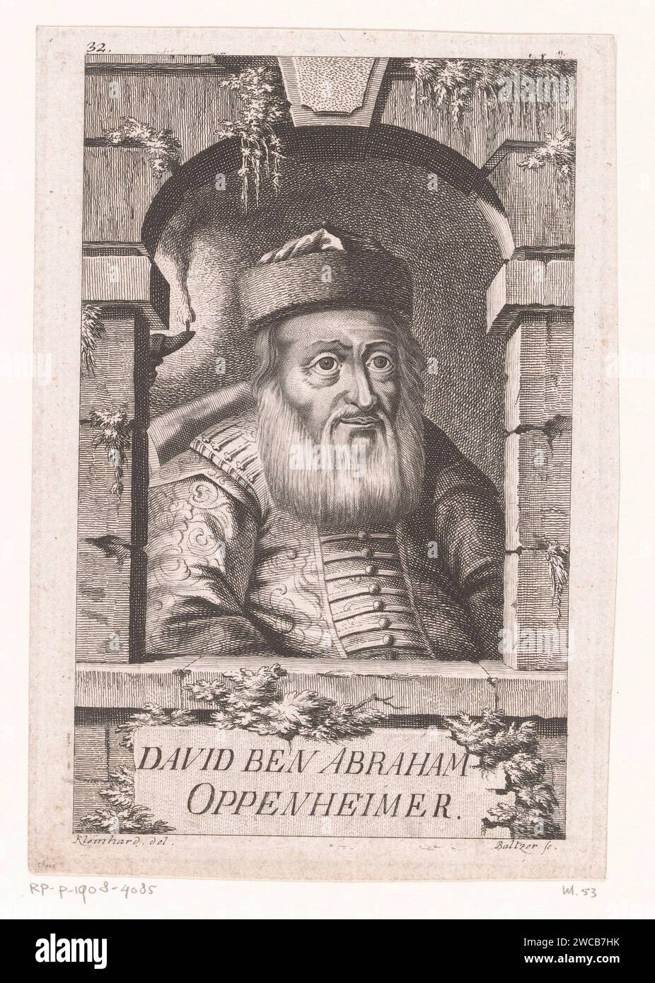 Portrait van David Oppenheim, Jan Balzer, after Johann Kleinhard, 1752 ...
