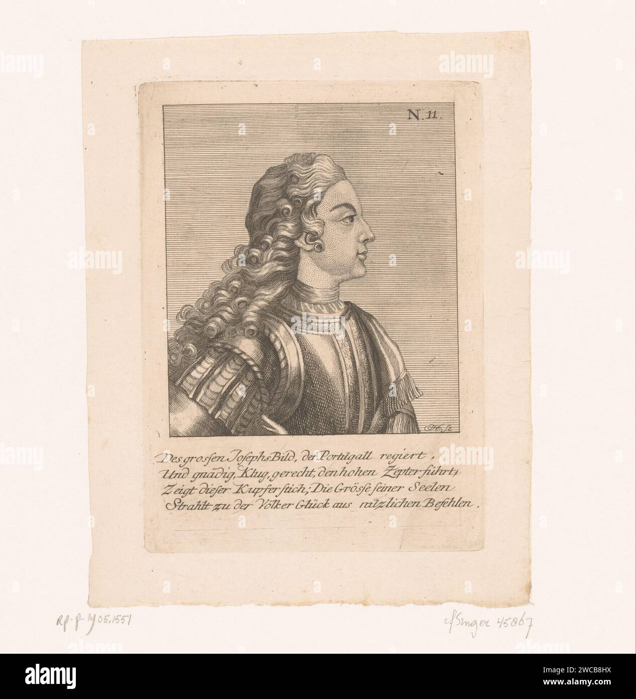 Portrait of Joseph I, King of Portugal, monogram missy JH (engraver ...