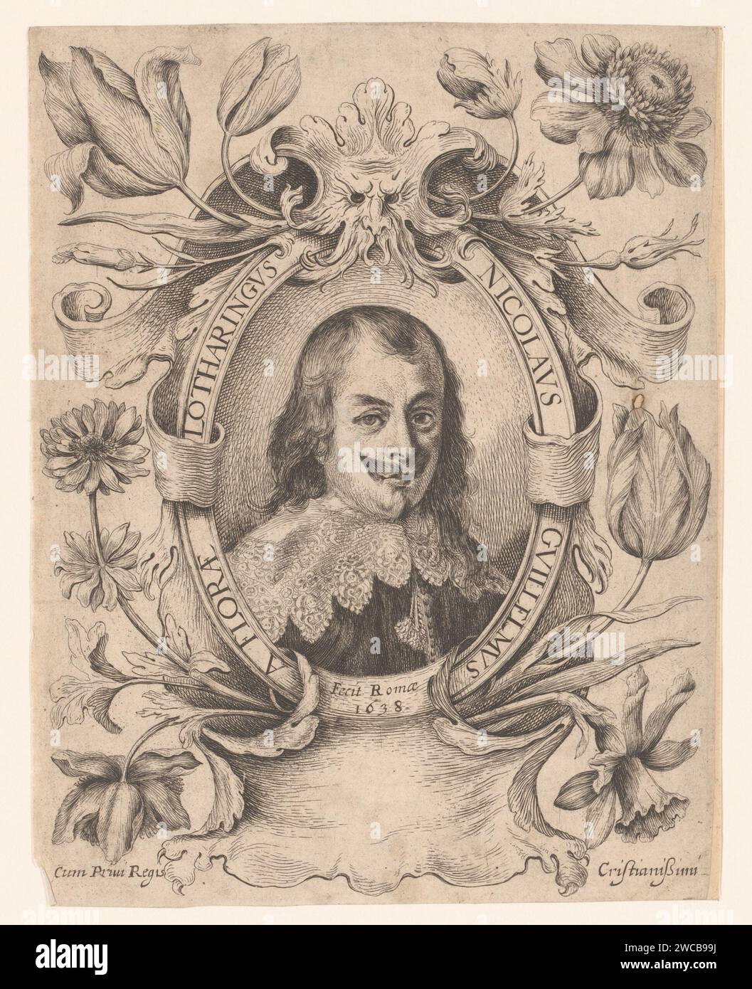 Self -portrait, Nicolas Guillaume de la Fleur, 1638 print Rome paper ...